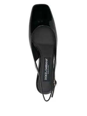 Dolce & Gabbana Logo-heel Patent Leather Slingback Pumps - Black