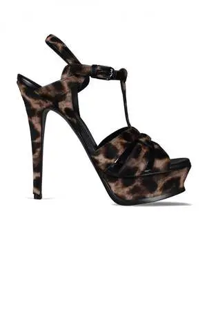 Saint Laurent Tribute Leopard Print Sandals - Brown