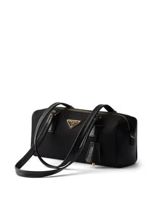 Prada Re-nylon And Leather Medium Top-handle Bag With Padlock - Black