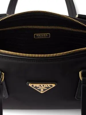 Prada Re-nylon And Leather Medium Top-handle Bag With Padlock - Black