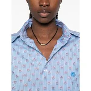 Etro Light Floral Print Striped Cotton Button-up Shirt