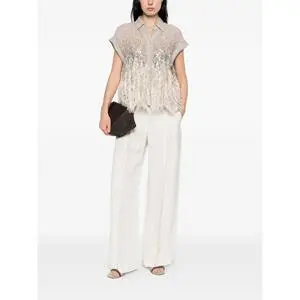 Brunello Cucinelli Wide Leg Pleated Trousers