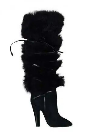 SAINT LAURENT SAINT LAURENT Suede And Fur High Heel Boots