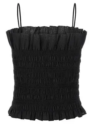 Andamane Suri Smock-stitch Cotton Muslin Top - Black