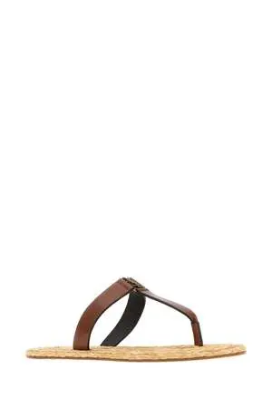 Saint Laurent Leather Babylone Thong Slippers - Brown