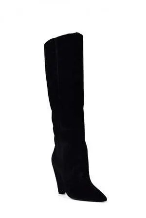 Saint Laurent Suede Pointed Toe High Heel Boots