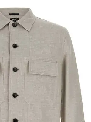 Zegna Crossover Overshirt In Linen, Wool, And Silk - Gray