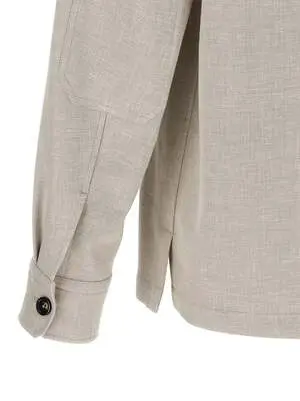 Zegna Crossover Overshirt In Linen, Wool, And Silk - Gray