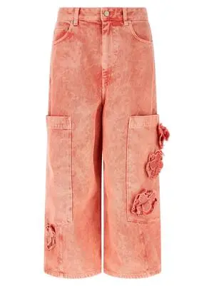GANNI Cropped Cargo Jeans With Floral Embellishments