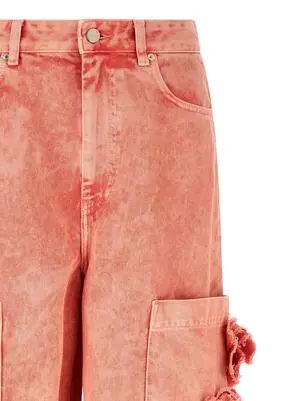 GANNI Cropped Cargo Jeans With Floral Embellishments