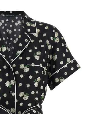 Dolce & Gabbana Fiorellini' Print Silk Shirt - Black