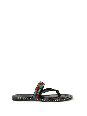 Dries Van Noten Sequined Leather Flip Flop Sandals - Black