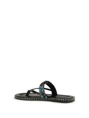 Dries Van Noten Sequined Leather Flip Flop Sandals - Black
