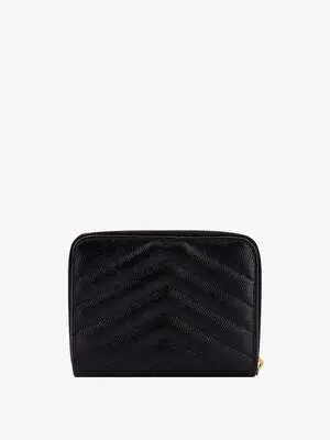 Saint Laurent Quilted Leather Wallet With Metal Cassandre Logo