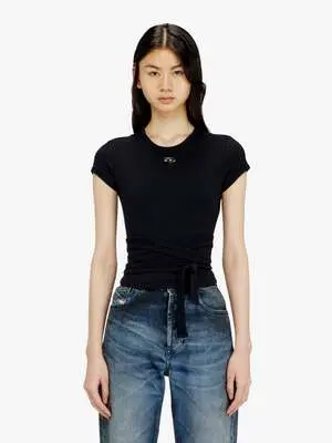 DIESEL® Black Cotton T-shirt With Tie Bands - Multicolor
