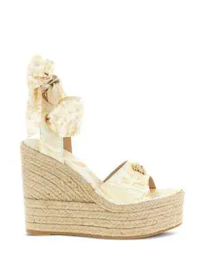 Versace Baroque Medusa Raffia Wedge Espadrilles Multicolor