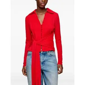 GANNI Spread Collar Long Sleeve Tie Detail Shirt