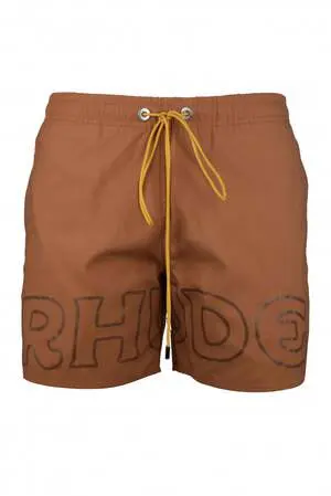 Rhude Nylon Swim Shorts With Logo Print - Brown