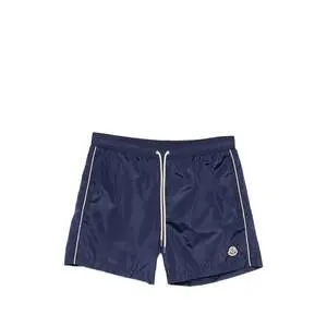 Moncler Navy Swim Shorts With Contrast Piping And Logo Patch - Blue
