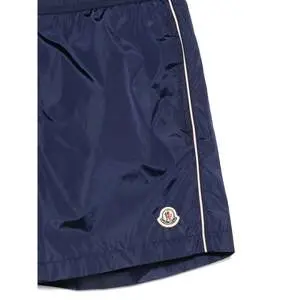 Moncler Navy Swim Shorts With Contrast Piping And Logo Patch - Blue