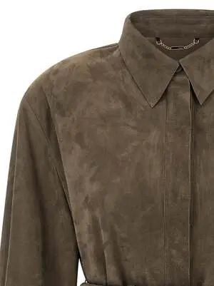 Fendi Suede Shirt With Embroidered Logo And Belt