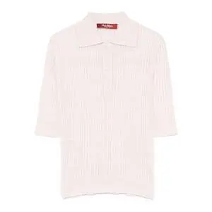 Max Mara Ribbed Knit Polo Shirt With Chest Patch Pocket - Pink