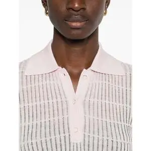 Max Mara Ribbed Knit Polo Shirt With Chest Patch Pocket - Pink