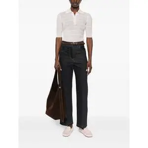 Max Mara Ribbed Knit Polo Shirt With Chest Patch Pocket - Pink