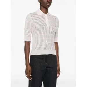 Max Mara Ribbed Knit Polo Shirt With Chest Patch Pocket - Pink