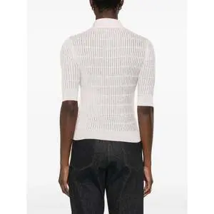 Max Mara Ribbed Knit Polo Shirt With Chest Patch Pocket - Pink