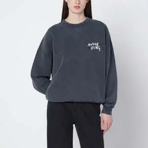 ANINE BING Washed Cotton Logo Sweatshirt - Black
