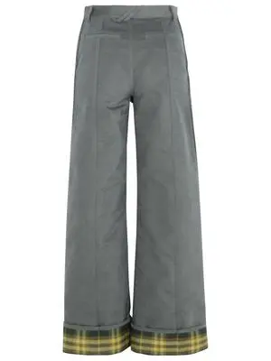 Burberry Grey Nylon Blend Trousers With Flannel Hem
