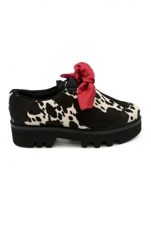 Walter Steiger Spotted Fur Smoking Shoes With Red Bow Detailing - Black