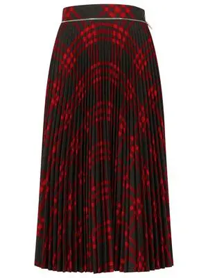 Burberry Check Long Wool Blend Pleated Skirt