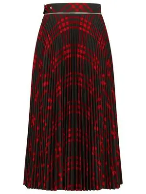 Burberry Check Long Wool Blend Pleated Skirt