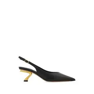 FERRAGAMO Leather Slingback Pumps With Sculptural Gold-tone Heel - Black