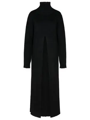 JIL SANDER Alpaca Blend Ribbed High Neck Dress With Front Split