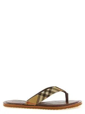 Burberry Pavillon Leather Slides With Check Jacquard Straps - Cream