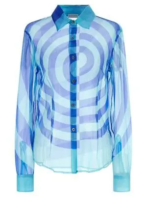 Dries Van Noten Cloudy Printed Silk Shirt - Blue