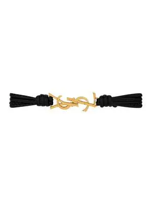 Saint Laurent Leather Bracelet With Metallic Finish - Silver