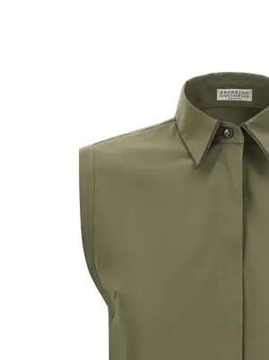 Brunello Cucinelli Sleeveless Shirt With Monile Trim - Green