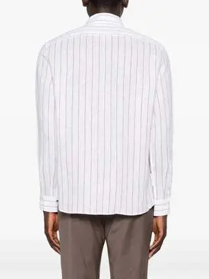 Brunello Cucinelli Stripe Linen Easy Fit Shirt With Spread Collar