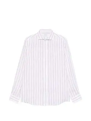 Brunello Cucinelli Stripe Linen Easy Fit Shirt With Spread Collar - Multicolor