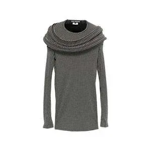 Junya Watanabe Long Sleeve Polka Dot Top With Ruffle Trim - Black