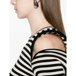 Junya Watanabe And White Striped Cold Shoulder Long Sleeve Top