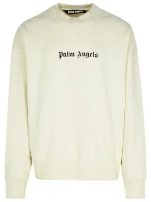 Palm Angels Cotton Sweatshirt With Contrast Logo - Cream