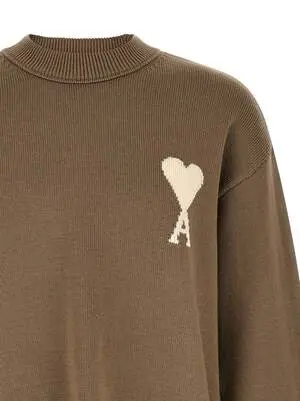 AMI Paris De Coeur' Wool And Cotton Blend Sweater - Cream