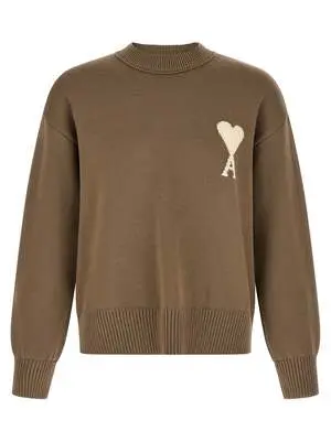 AMI Paris De Coeur' Wool And Cotton Blend Sweater - Cream