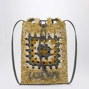 Loewe Raffia And Leather Drawstring Pouch - Gray