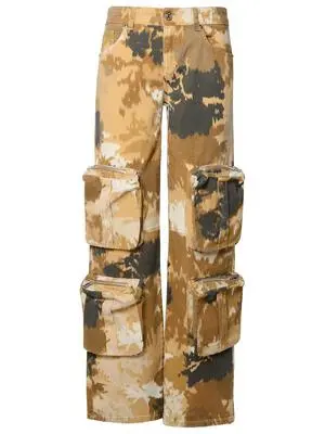 Blumarine Cotton Cargo Jeans With Camouflage Print - Brown